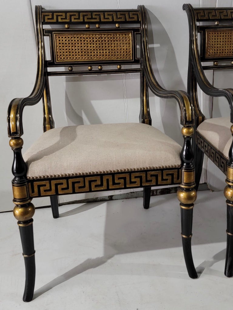 20th-C. Neo-Classical Style Black Lacquer and Gilt Arm Chairs, Pair at ...