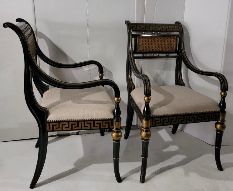 20th-C. Neo-Classical Style Black Lacquer and Gilt Arm Chairs, Pair at ...