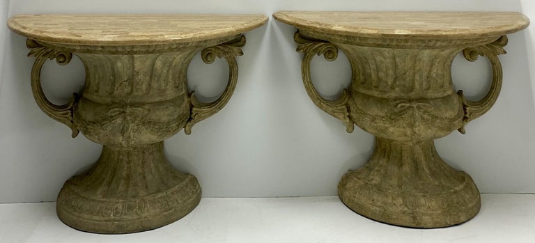 20th-C. Neoclassical Style Urn Form Console Tables With Marble Tops ...