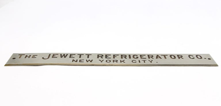 20th C. Nickel Plated NYC Jewett Refrigerator Co. Sign For Sale at 1stDibs