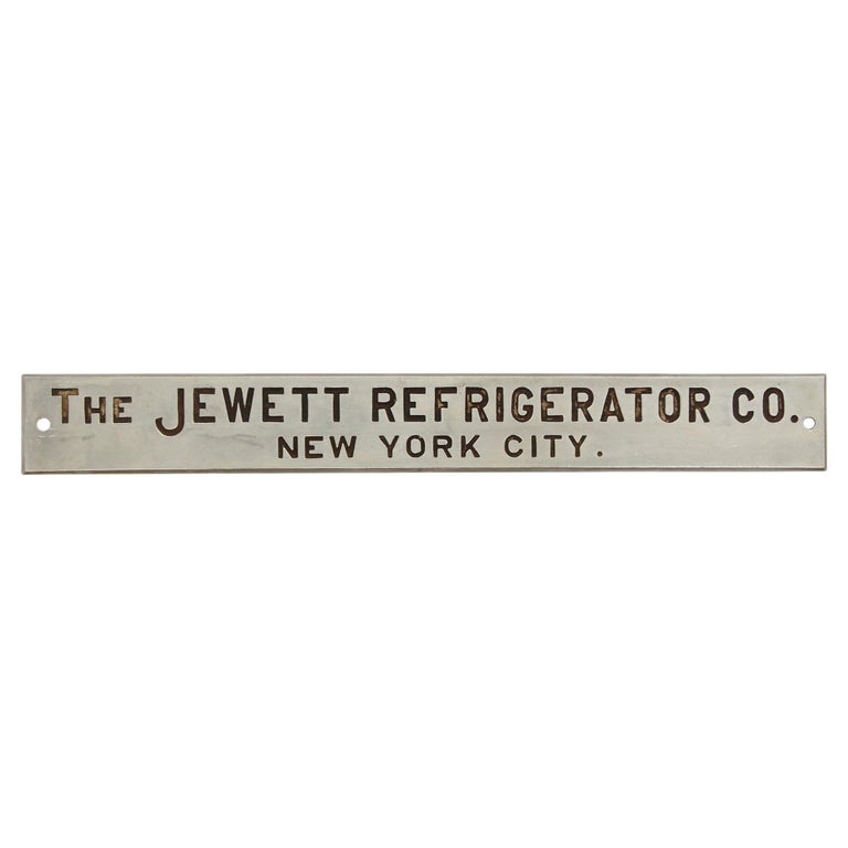 20th C. Nickel Plated NYC Jewett Refrigerator Co. Sign For Sale at 1stDibs