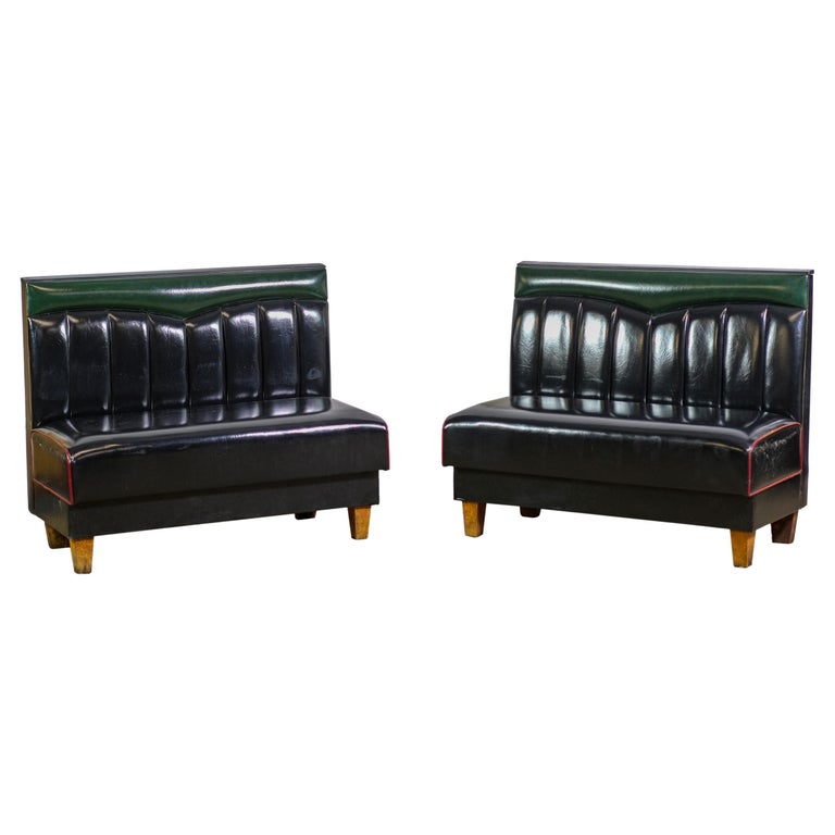 20th Century Pair Black and Green Vinyl Booth Seats Red Highlights For ...