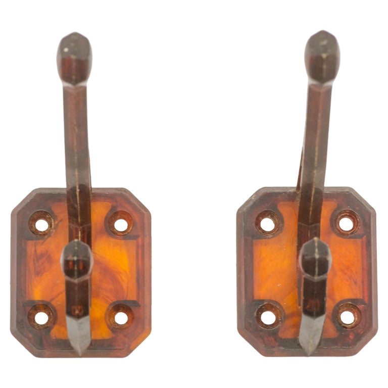 20th Century Pair of Amber Translucent Plastic Wall Hooks For Sale at 1stDibs