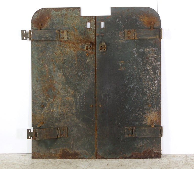 20th C Pair of Industrial Cast Iron Furnace Doors For Sale at 1stDibs