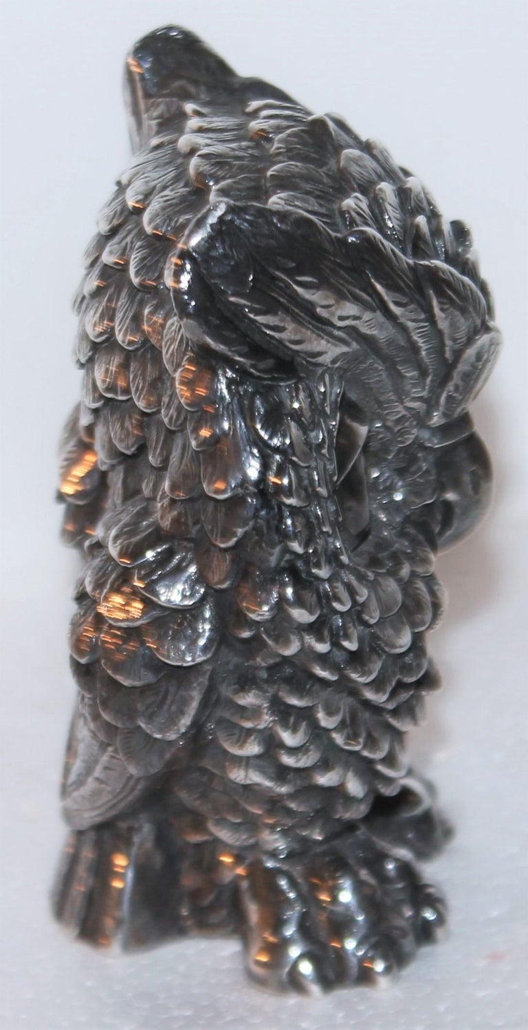 20th C Sterling Silver Owl Sculpture Signed For Sale at 1stDibs