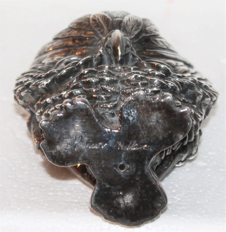 20th C Sterling Silver Owl Sculpture Signed For Sale at 1stDibs