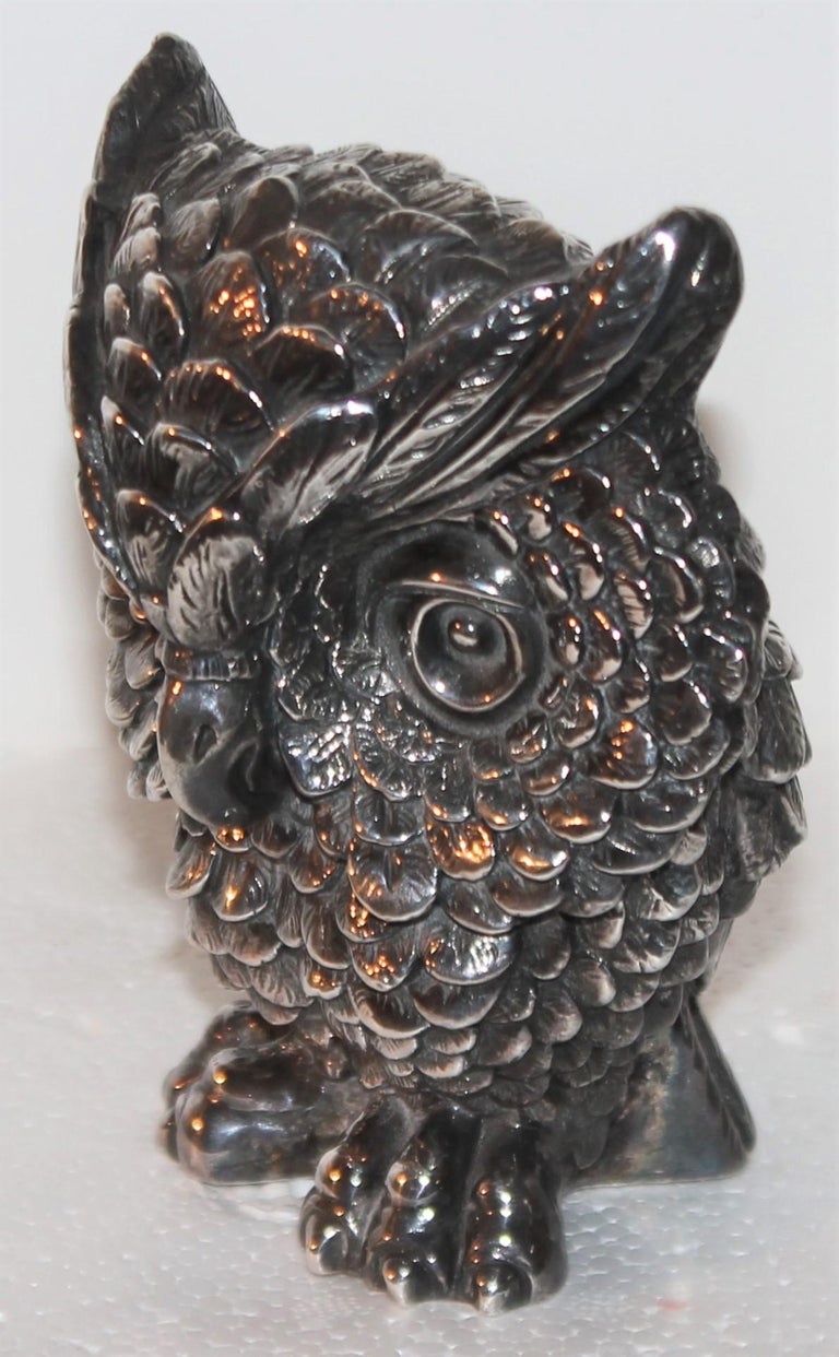20th C Sterling Silver Owl Sculpture Signed For Sale at 1stDibs