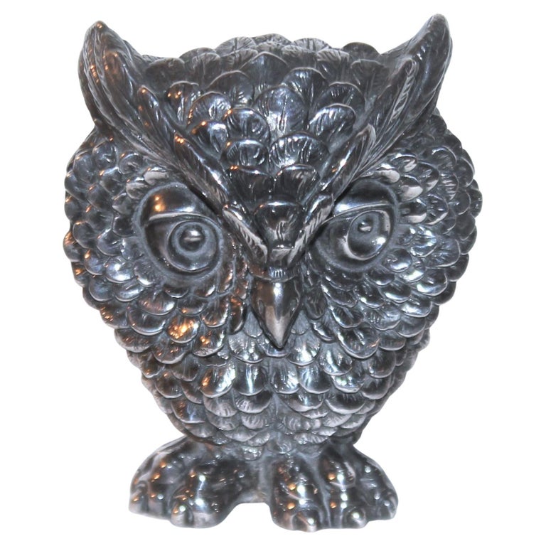 20th C Sterling Silver Owl Sculpture Signed For Sale at 1stDibs