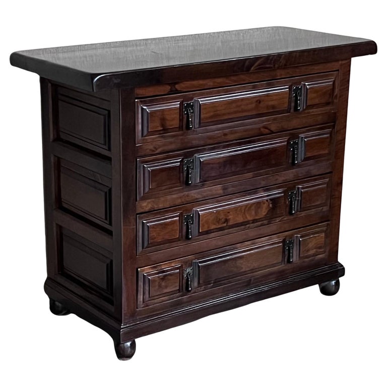 20th Catalan Spanish Baroque Carved Walnut Tuscan Four Drawers Chest of ...