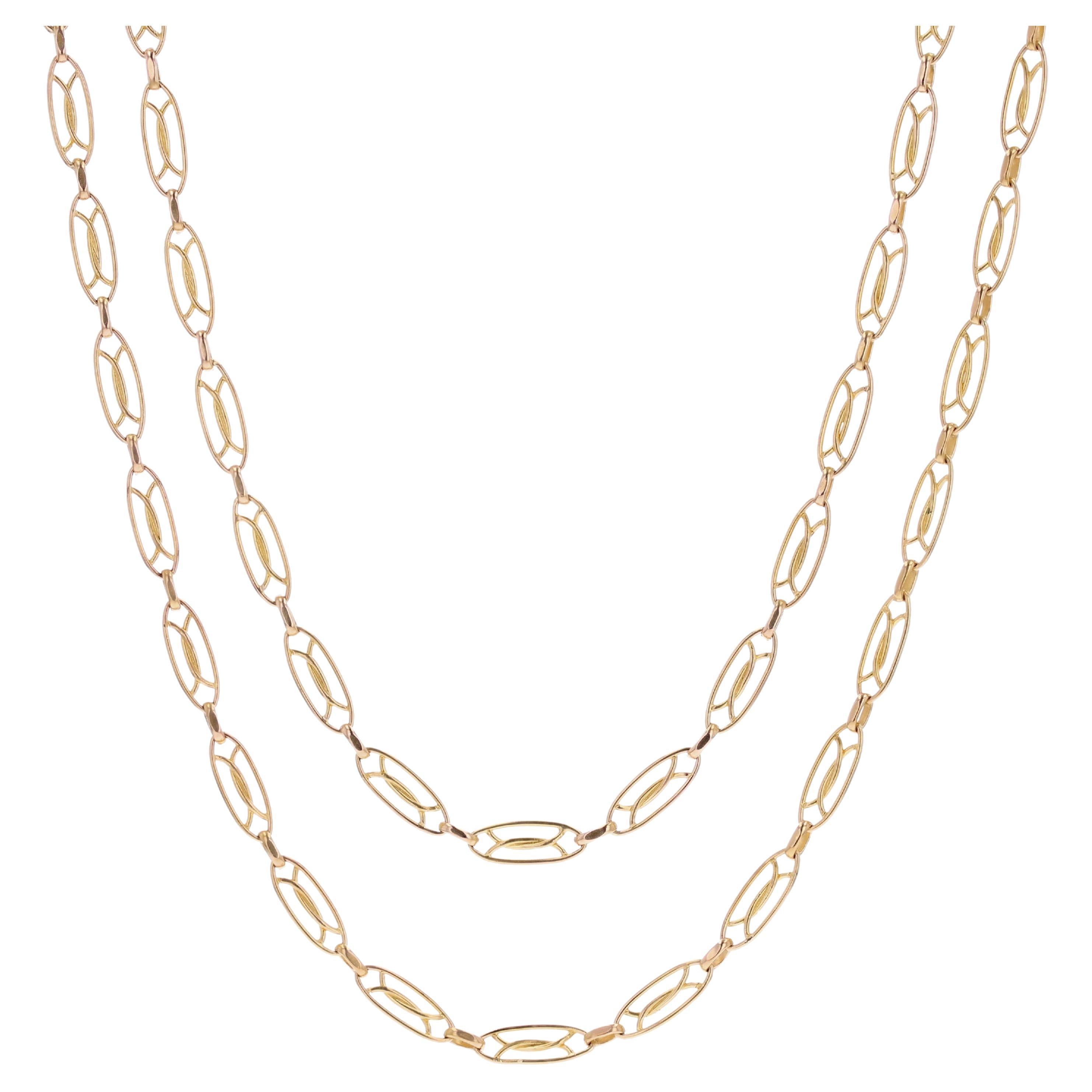 20th Century French 18 Karat Yellow Gold Filigree Shuttle Chain ...