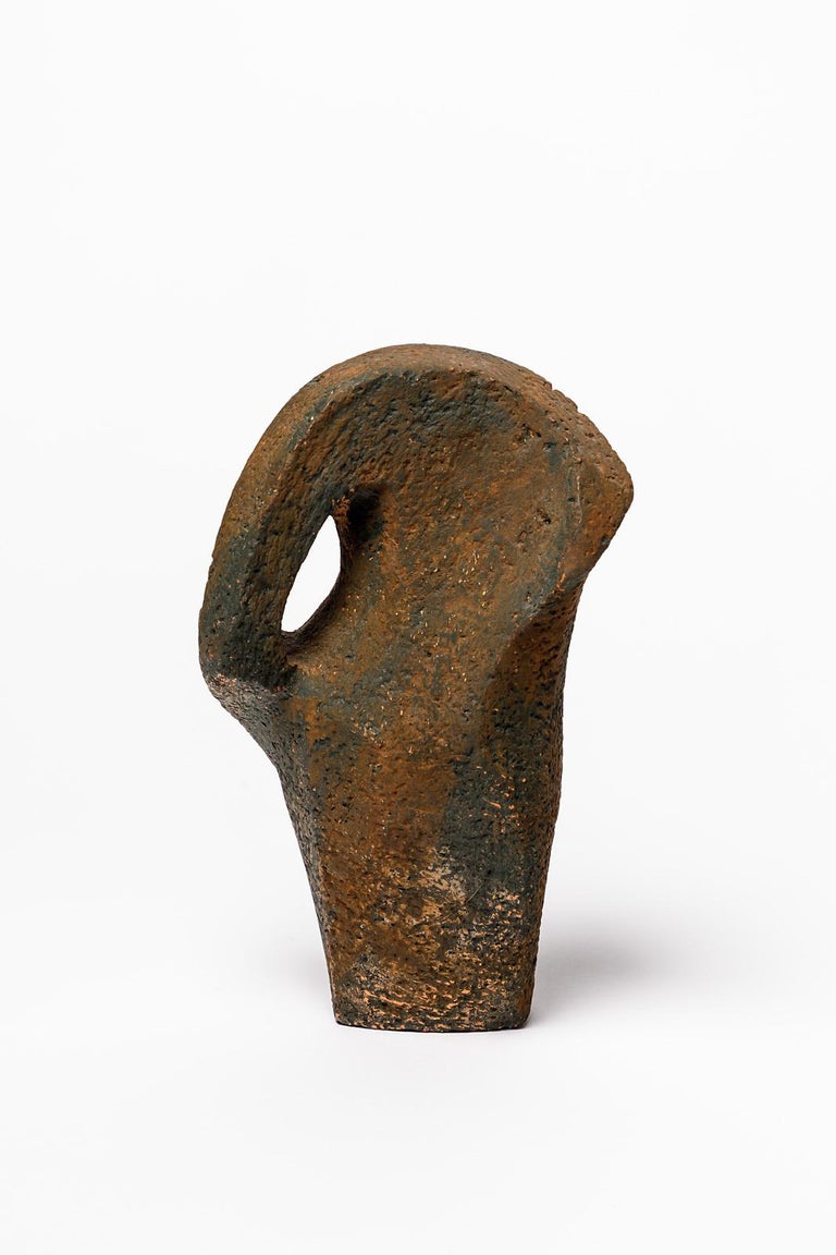 20th Century 1950 Asbtract Green and Brown Ceramic Free Form Sculpture ...