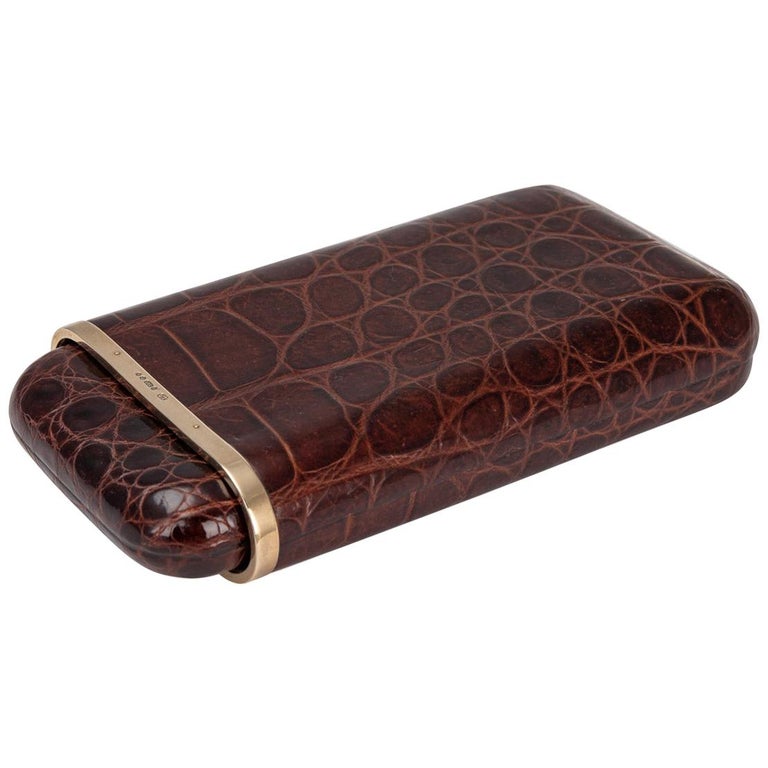 20th Century 9k Gold and Crocodile Leather Cigar Case, London, C.1958 ...