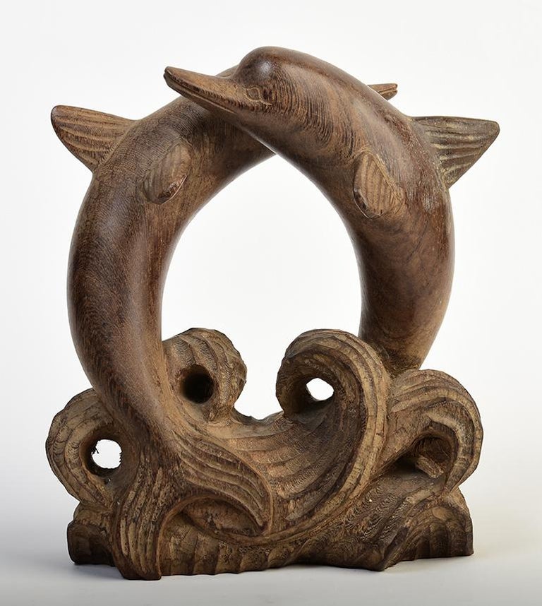 20th Century, A Pair of Burmese Wooden Dolphins For Sale at 1stDibs