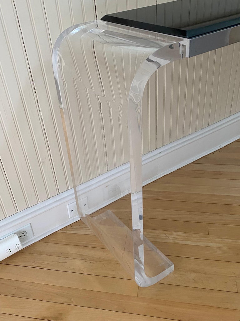 20th Century Acrylic, Chrome and Quartz Waterfall Console Table For ...