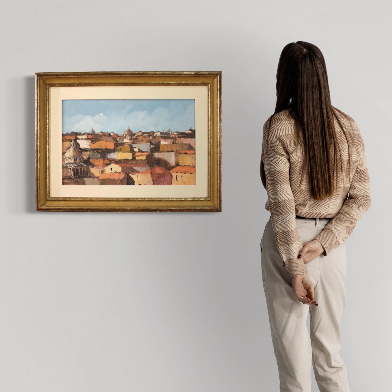 20th Century Acrylic on Cardboard Italian Signed Painting View of Rome ...