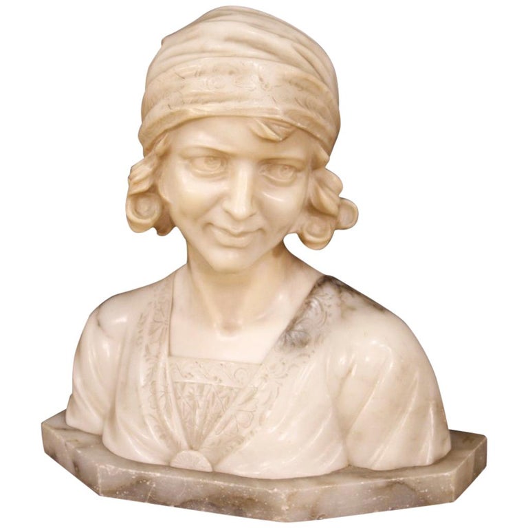 20th Century Alabaster French Signed Young Girl Bust Sculpture, 1920 ...