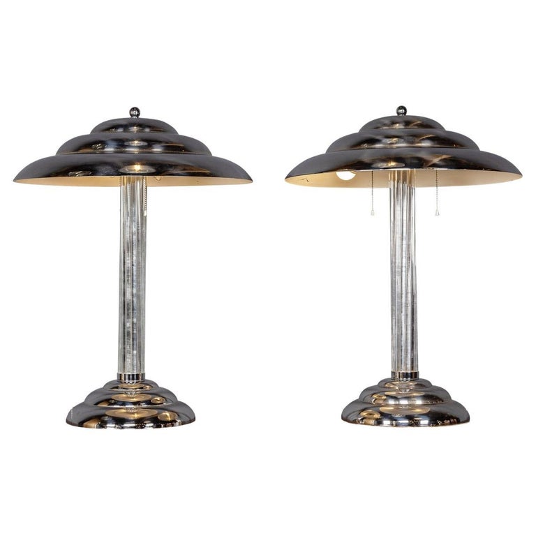 20th Century American Art Deco Pair of Chrome Table Lamps, c.1930 For ...