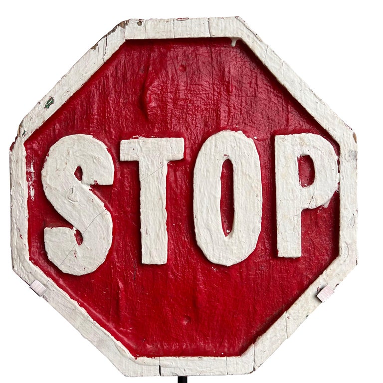 20th Century American Folk Art Carved Stop Sign For Sale at 1stDibs