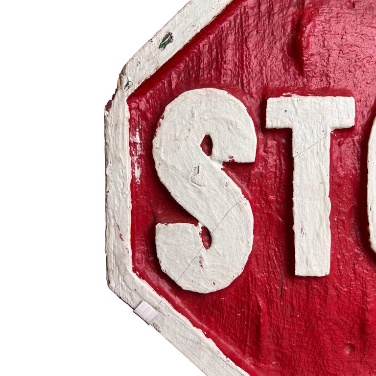 20th Century American Folk Art Carved Stop Sign For Sale at 1stDibs