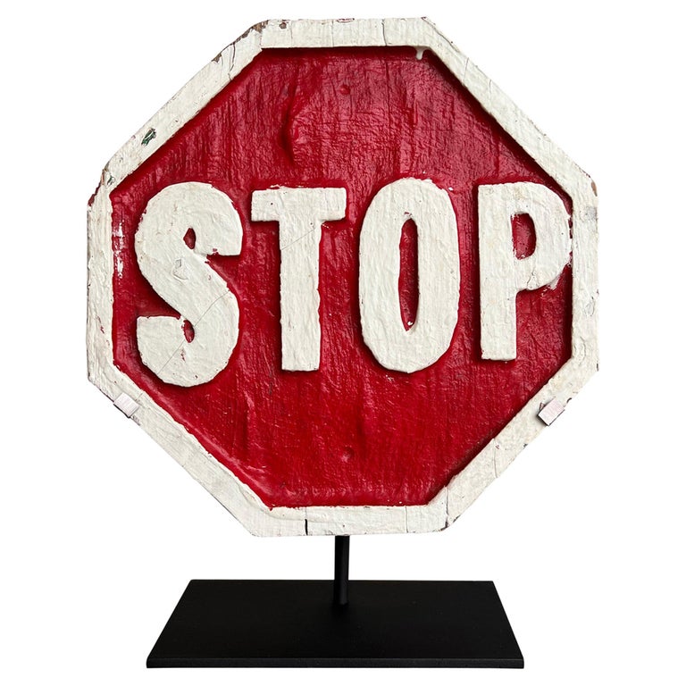 20th Century American Folk Art Carved Stop Sign For Sale at 1stDibs