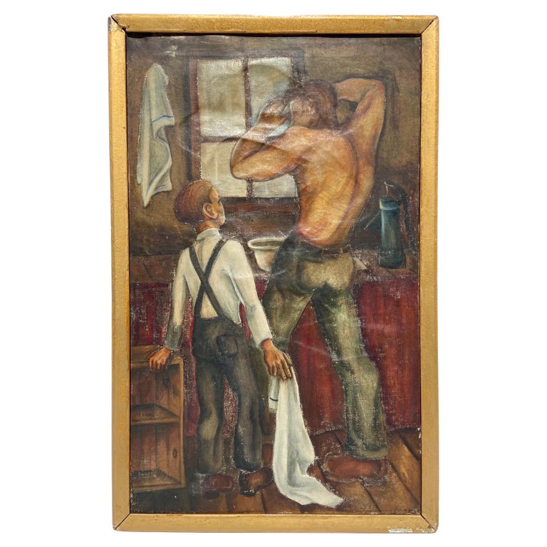 20th Century American Regionalist Double Sided WPA Style Painting of ...