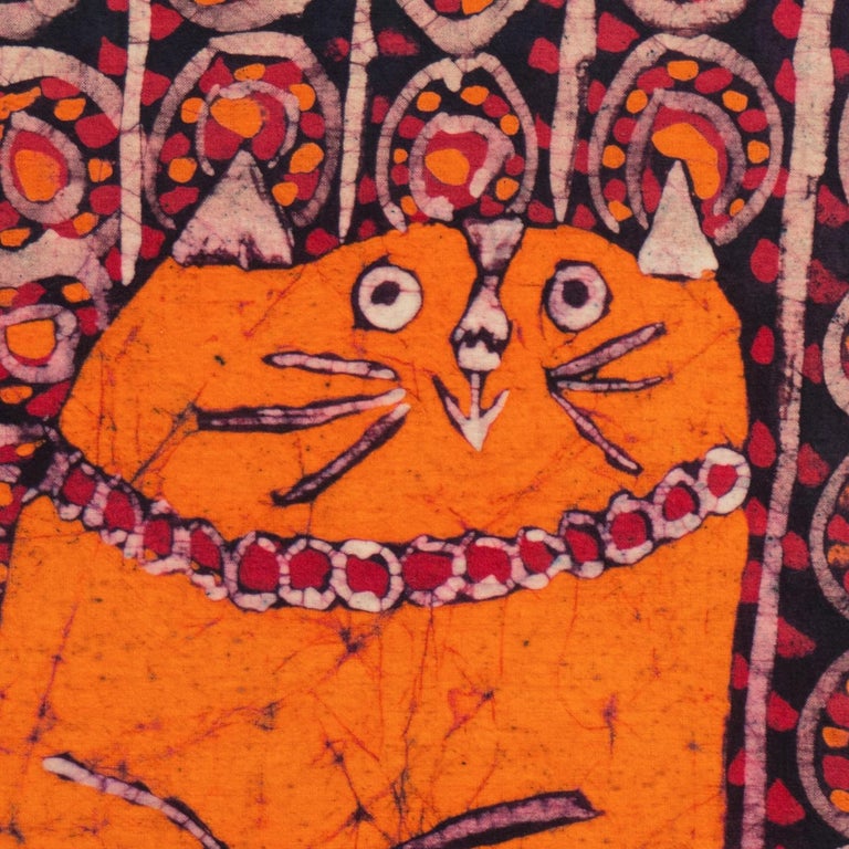 20th century American School - 'Orange Cat', Batik, Fabric Art, Folk ...