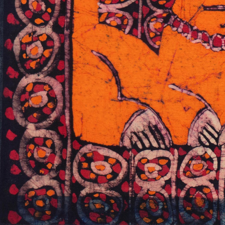 20th century American School - 'Orange Cat', Batik, Fabric Art, Folk ...