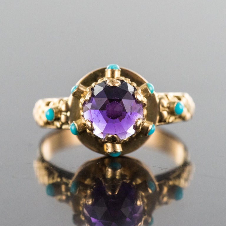 20th Century Amethyst Turquoise 20 Karat Yellow Gold Ring at 1stDibs ...