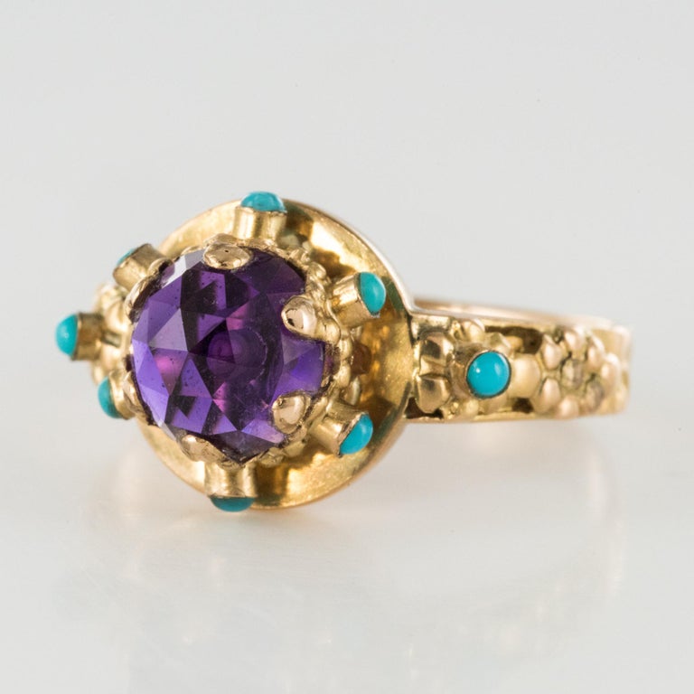 20th Century Amethyst Turquoise 20 Karat Yellow Gold Ring at 1stDibs ...