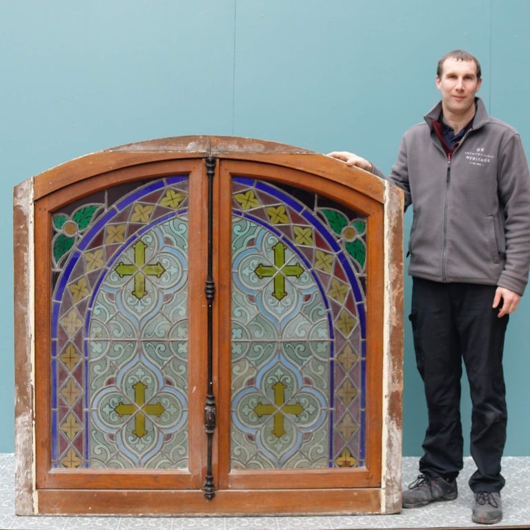 20th Century Antique French Window with Stained Leaded Glass For Sale ...