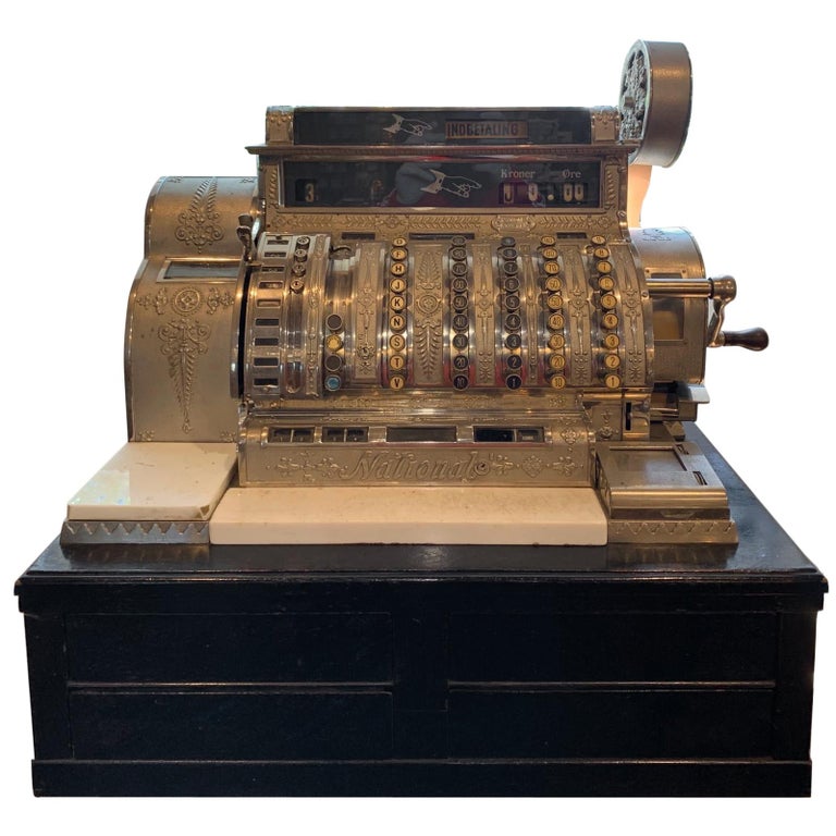 20th Century Art Deco Brass Plated National Cash Register from Denmark ...
