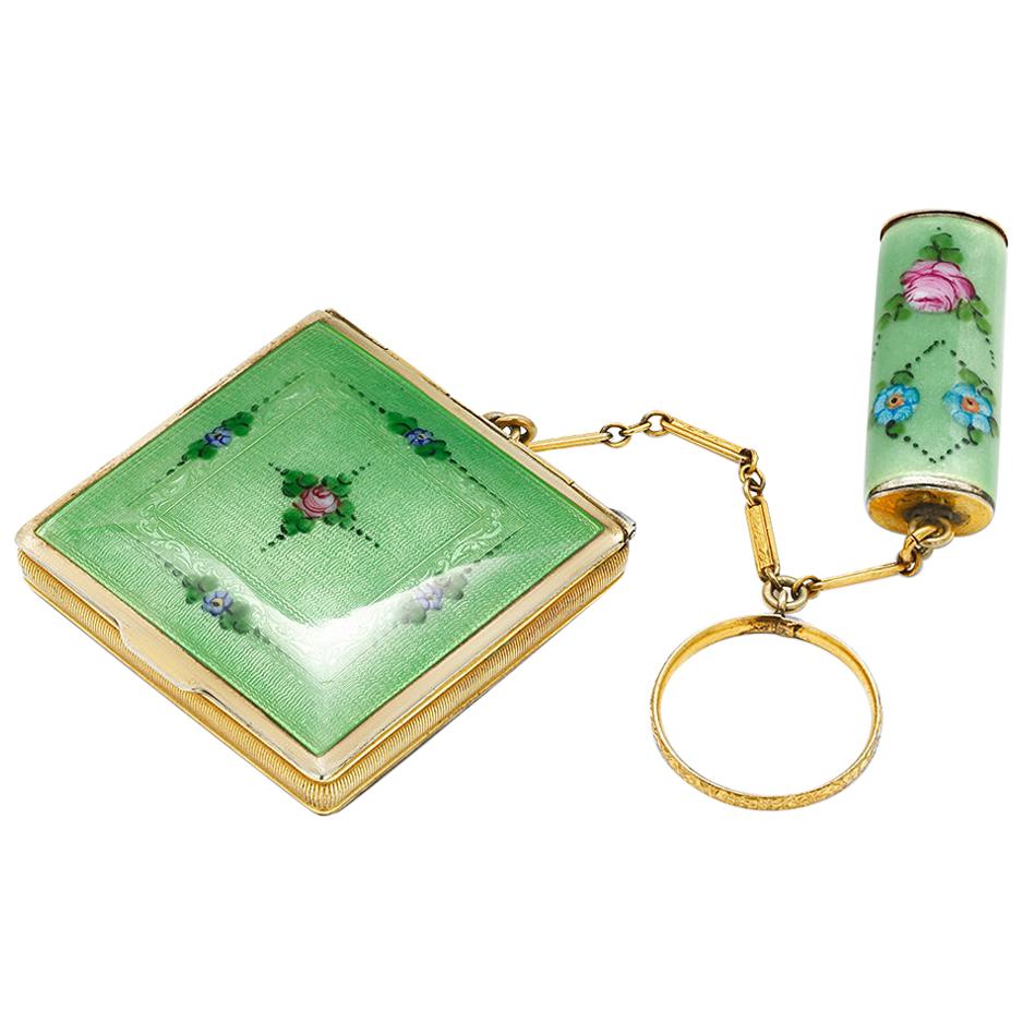 20th Century Art Deco Style Silver Enamel Powder Case at 1stDibs