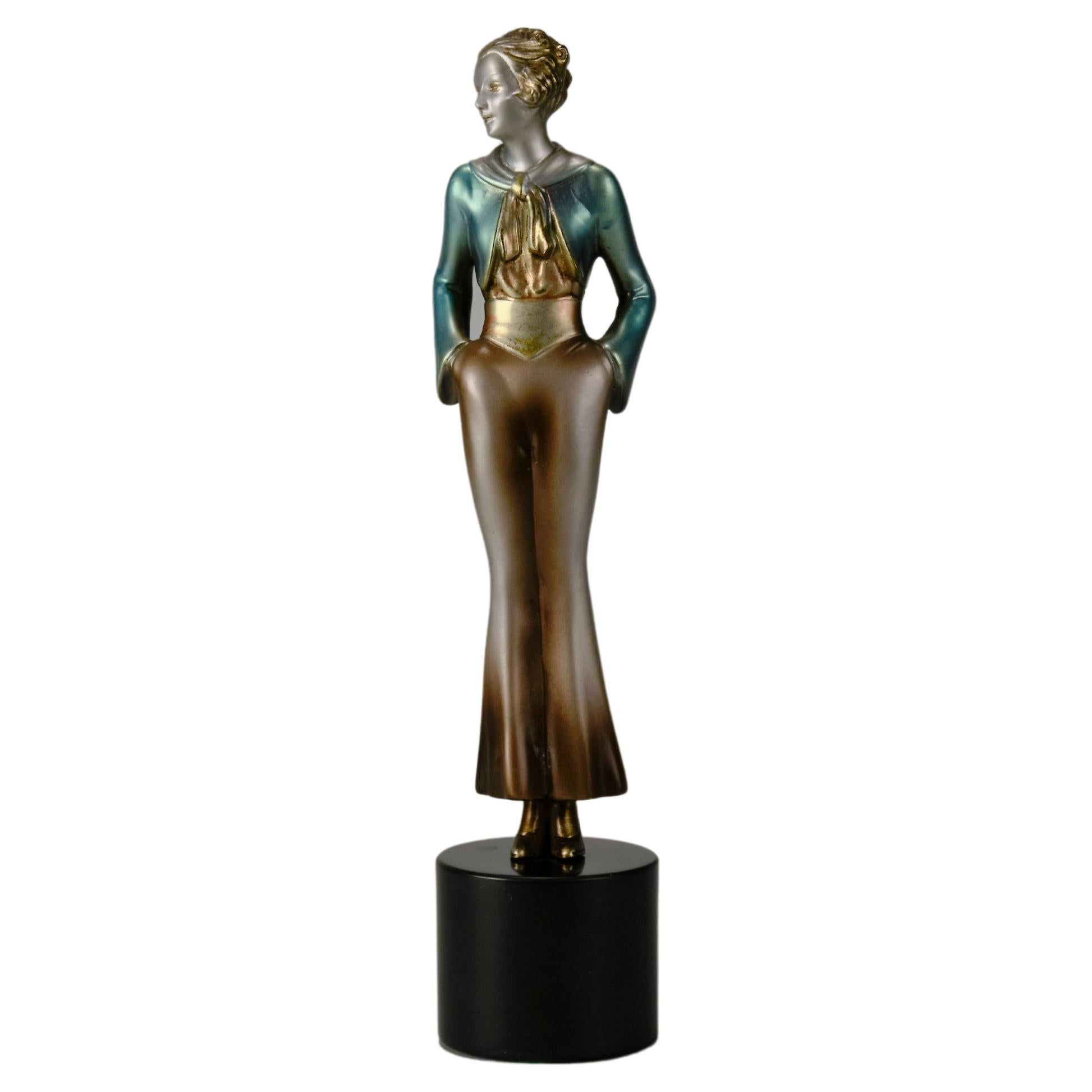 20th Century Austrian Cold-Painted Bronze Entitled "Gertrud" by Lorenzl ...