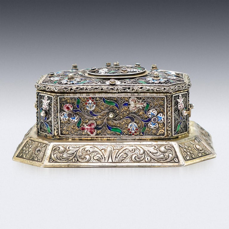20th Century Austrian Solid Silver-Gilt and Enamel Bird Automaton Box ...
