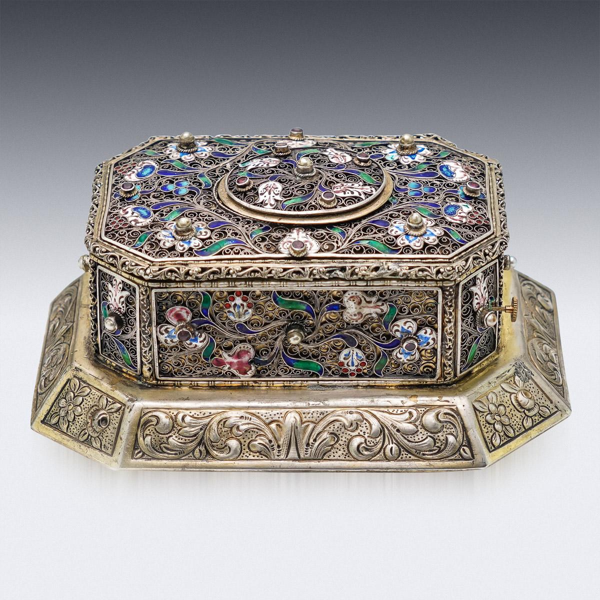 20th Century Austrian Solid Silver-Gilt and Enamel Bird Automaton Box ...