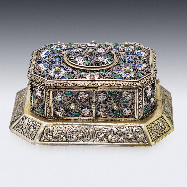 20th Century Austrian Solid Silver-Gilt and Enamel Bird Automaton Box ...