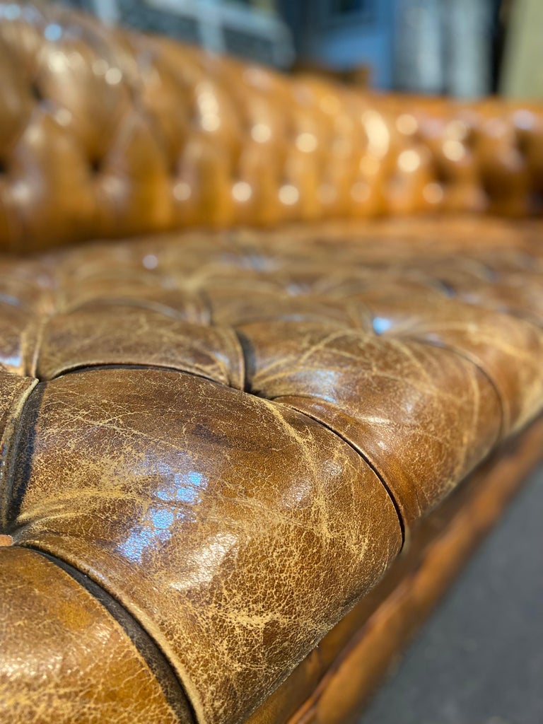 20th Century, Authentic Brown Leather Chesterfield on Castors Made in ...