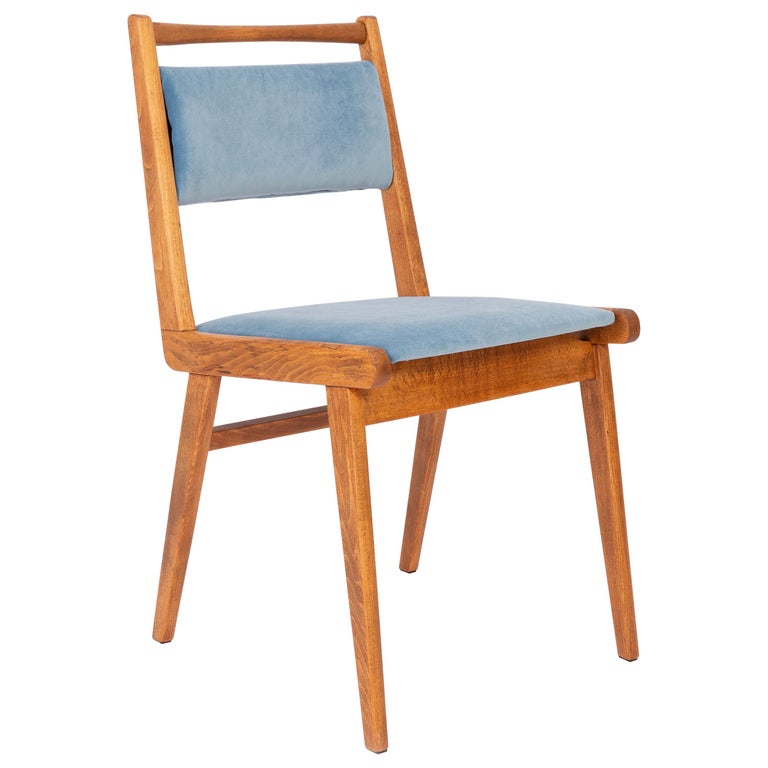 20th Century Baby Blue Velvet Chair, Poland, 1960s For Sale at 1stDibs