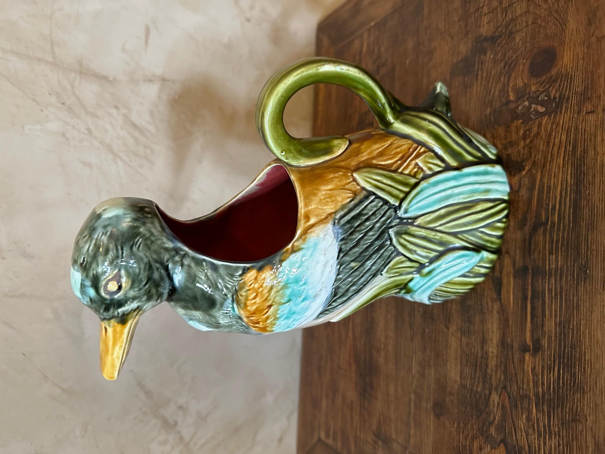 20th century Barbotine Duck Pitcher, 1960s For Sale at 1stDibs
