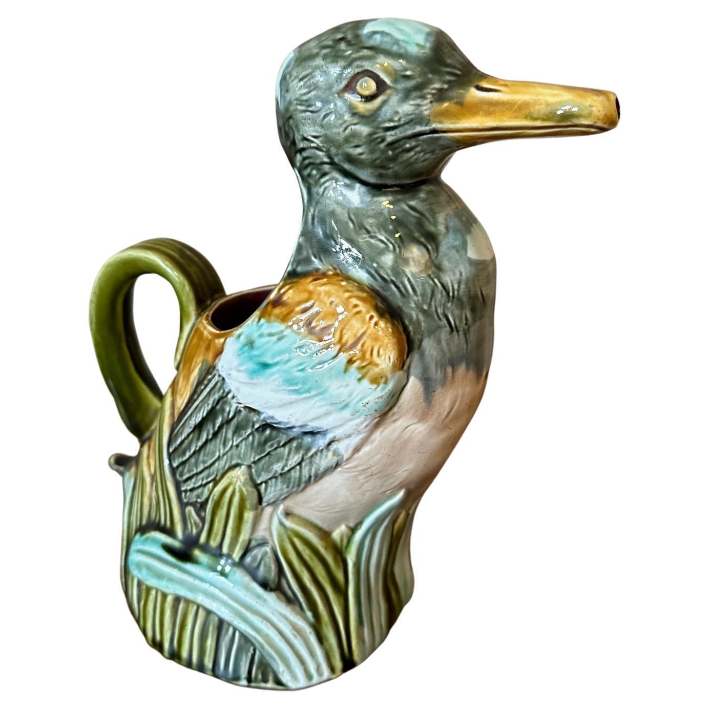 Early 20th Century French Painted Barbotine Duck Sculpture Pitchers ...