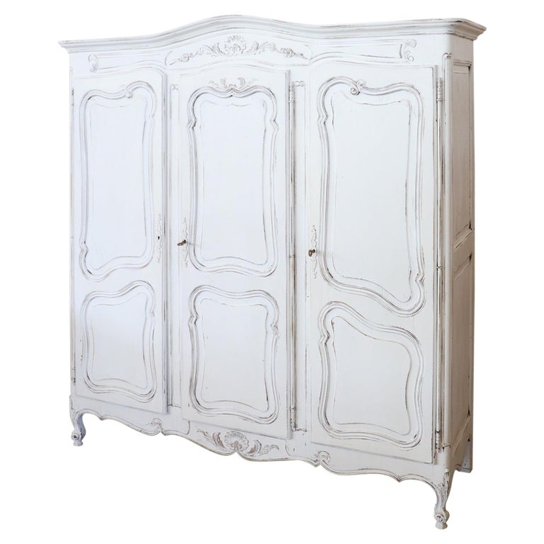 20th Century Baroque Style White Lacquered Wood Wardrobe or Armoire at ...