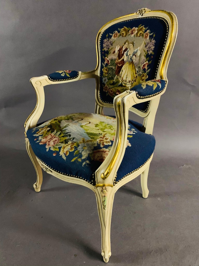 20th Century Beautiful Armchair in Louis Quinze Style with Tapestry ...