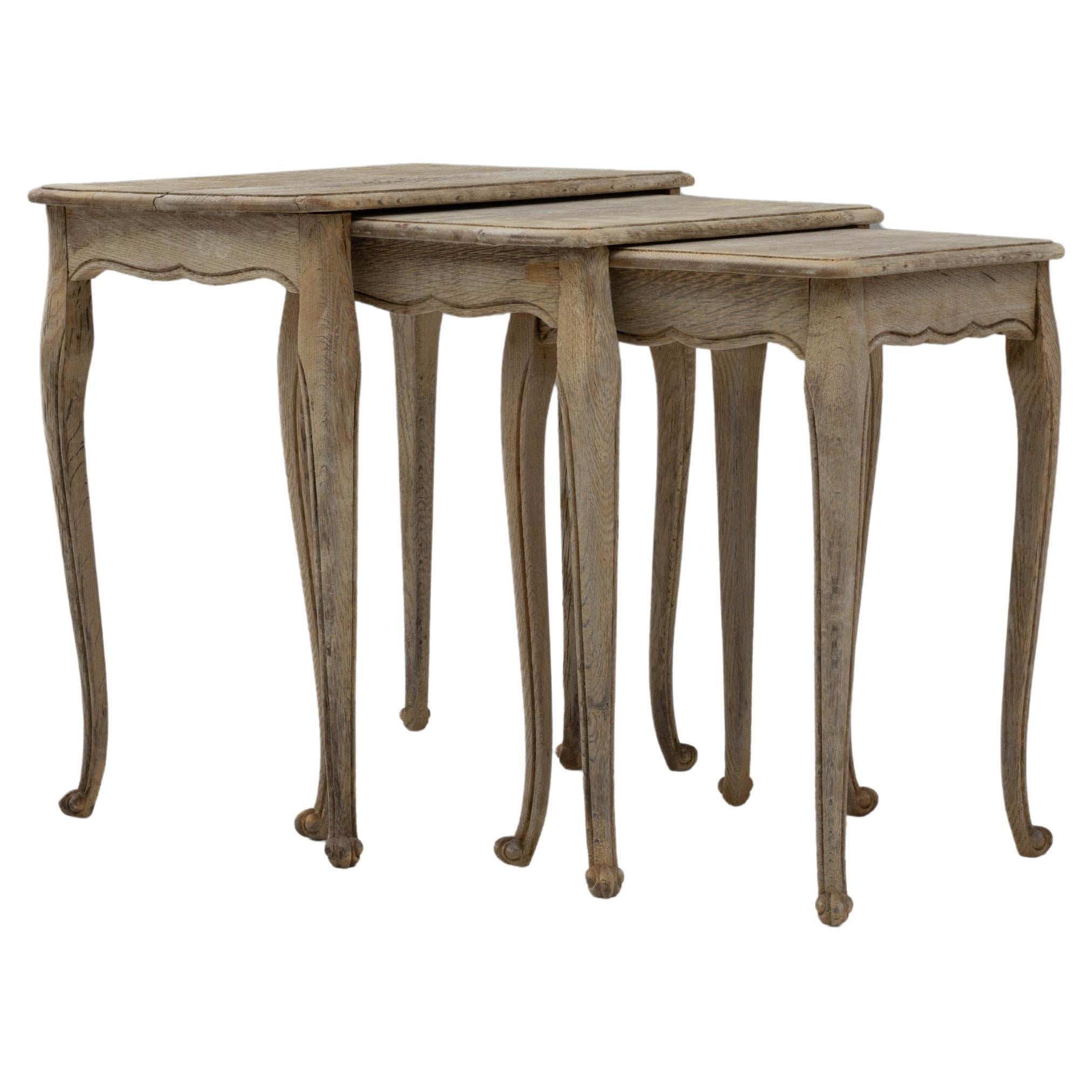 20th Century Belgian Bleached Oak Nesting Tables, Set of 3 For Sale at 1stDibs
