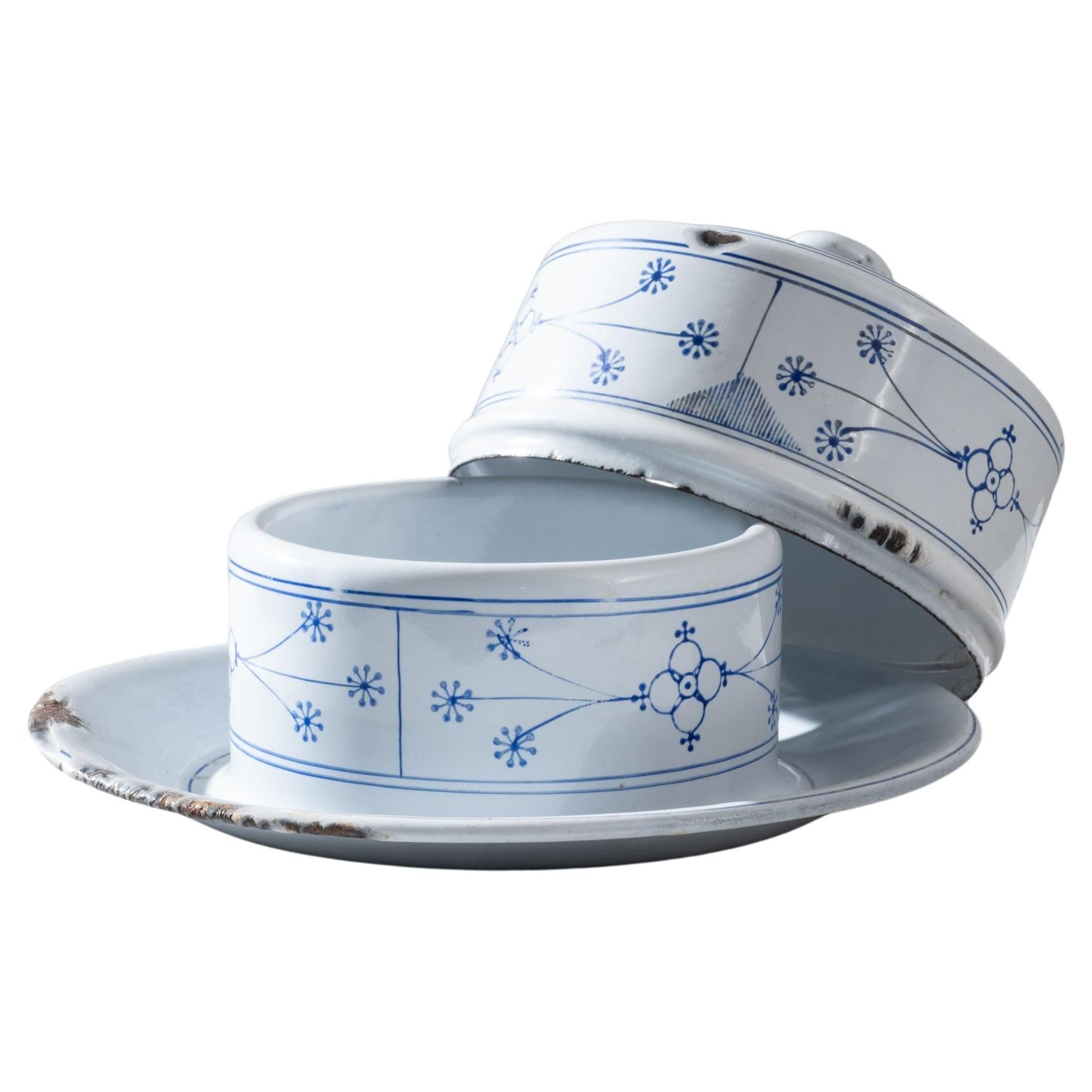 20th Century Belgian Enamelled Metal Butter Crock For Sale at 1stDibs