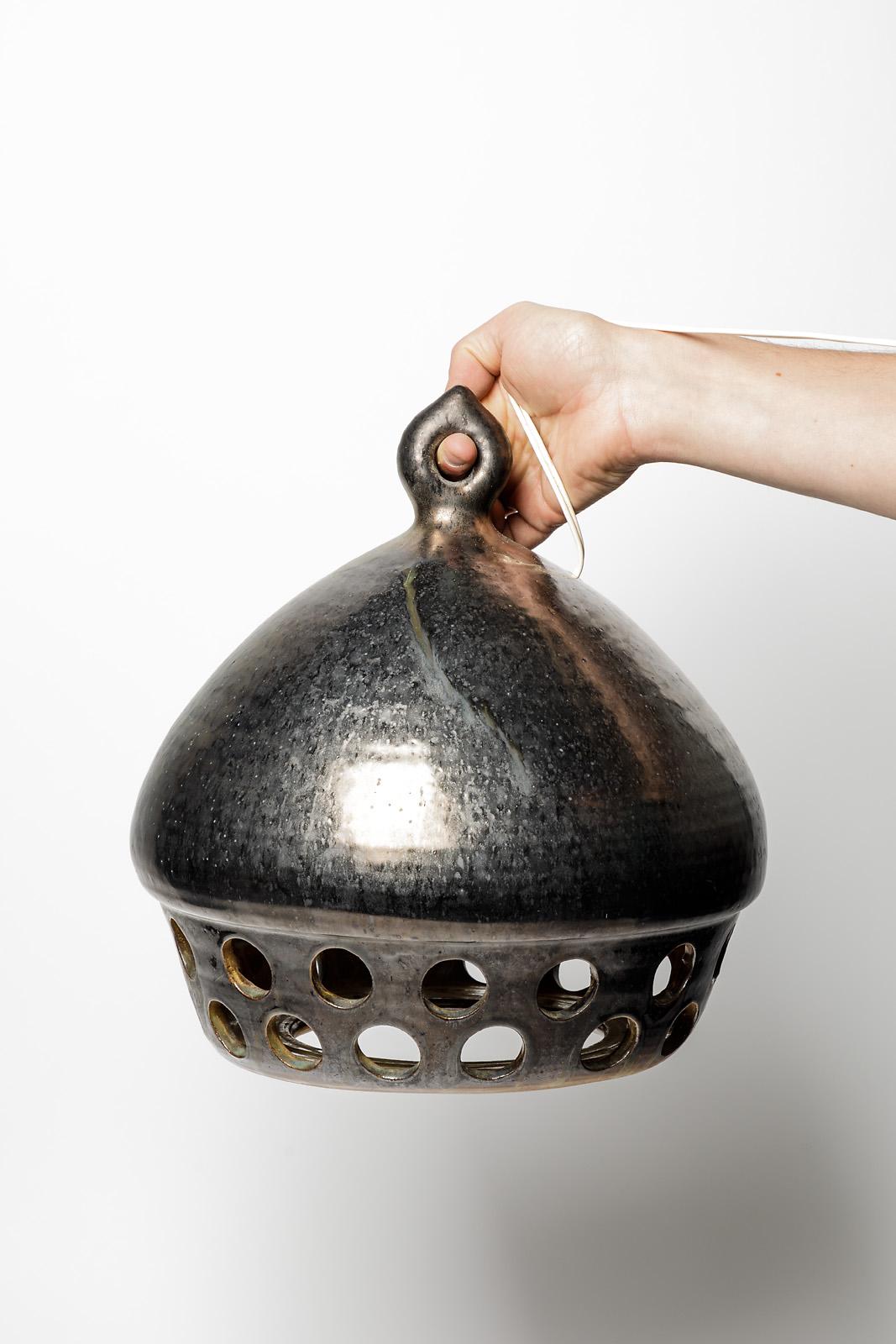 20th Century Black Ceramic Ceiling Light by French Artist circa 1950 ...