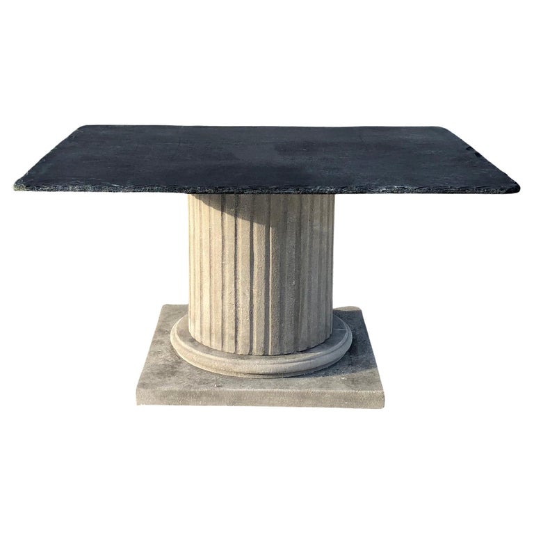 20th Century Black-Grey French Vintage Garden Limestone Table For Sale ...