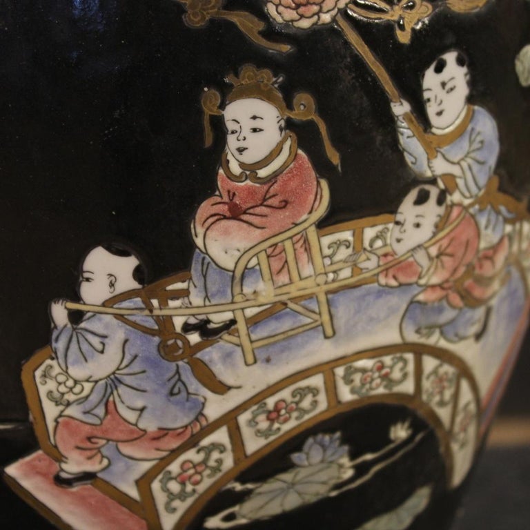 20th Century Black Painted and Chiselled Ceramic Chinese Oriental Vase ...