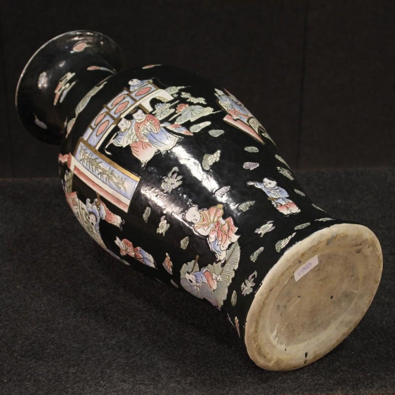 20th Century Black Painted and Chiselled Ceramic Chinese Oriental Vase ...