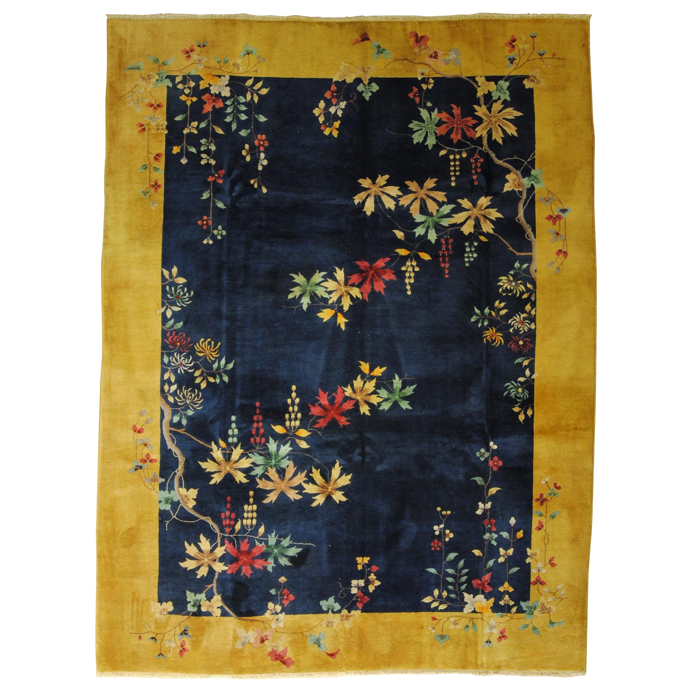 20th Century Blue and Yellow Wool Nichols Art Deco Chinese Rug, 1920 ...