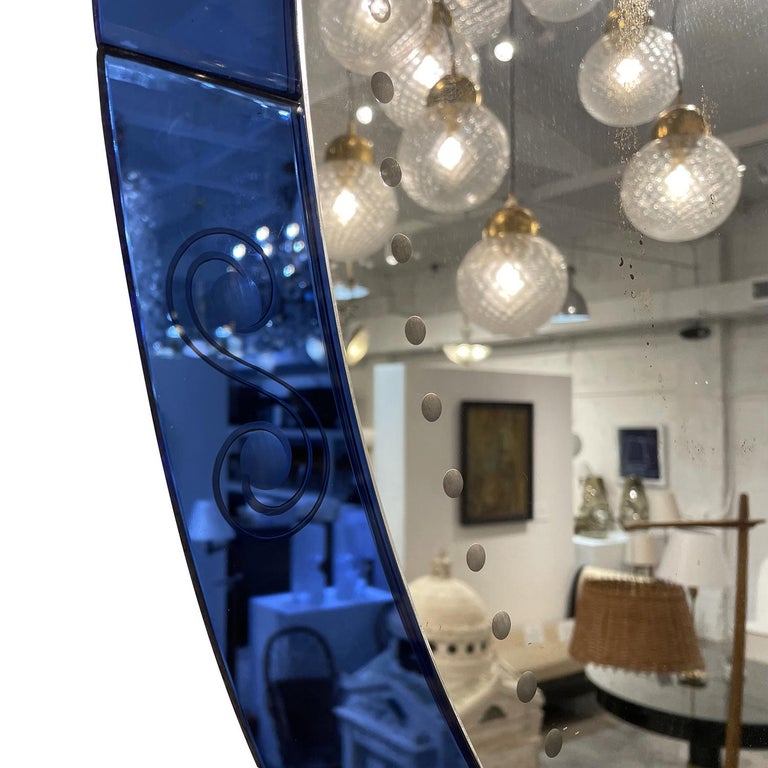 20th Century Blue Italian Cut Oval Crystal Glass Wall Mirror by Cristal ...